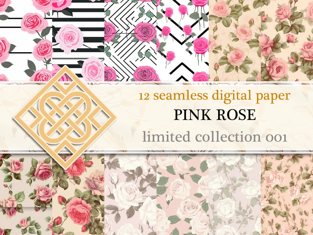 Pink Rose Texture Background, Pink Rose Digital Paper Set, Pink Junk ...