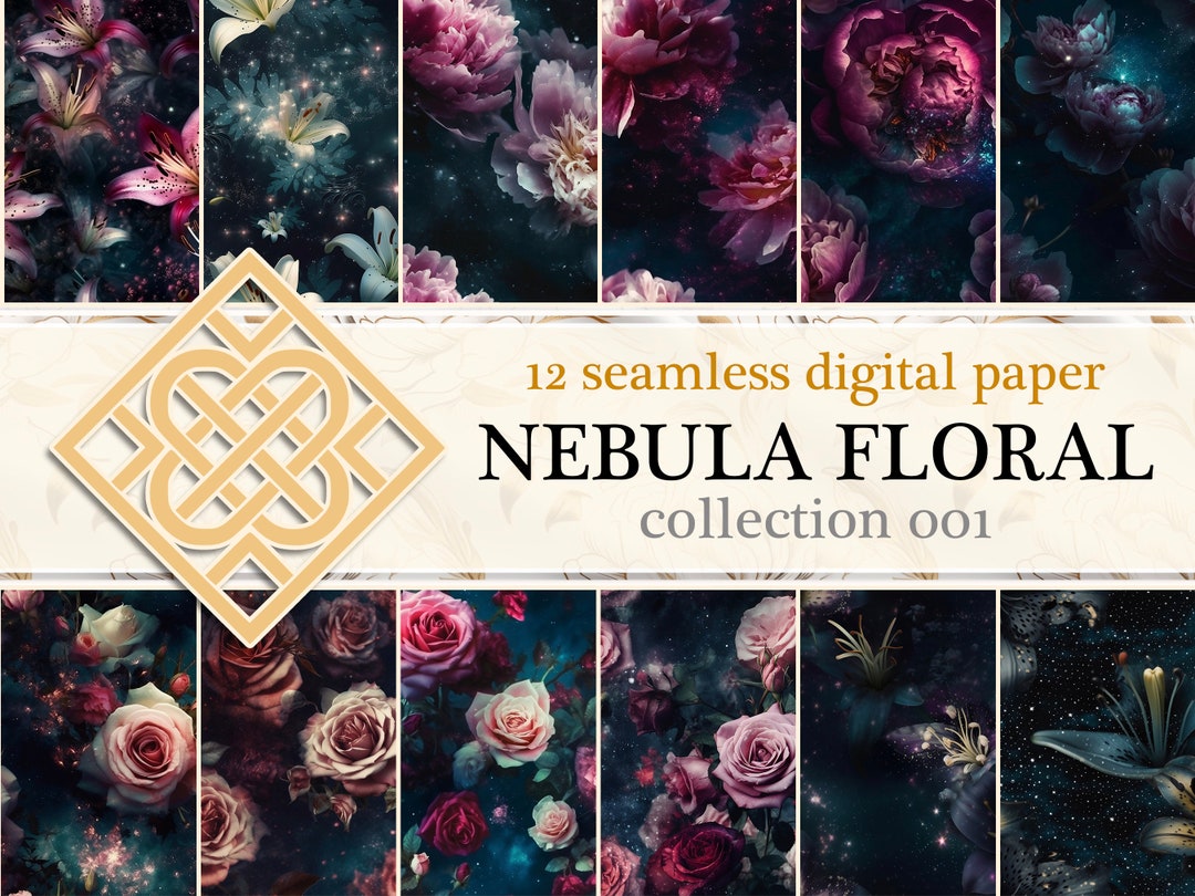 Seamless Space Floral Digital Paper, Rose Floral Pattern, Printable ...