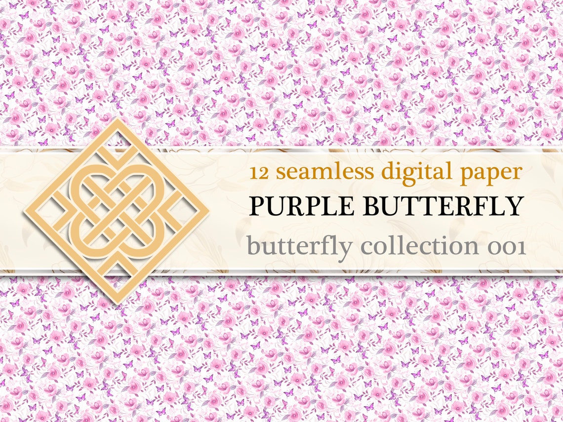 Purple Butterflies Floral Digital Paper Set, Seamless Butterfly Floral ...