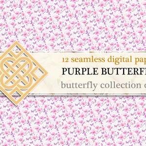 Purple Butterflies Floral Digital Paper Set, Seamless Butterfly Floral ...