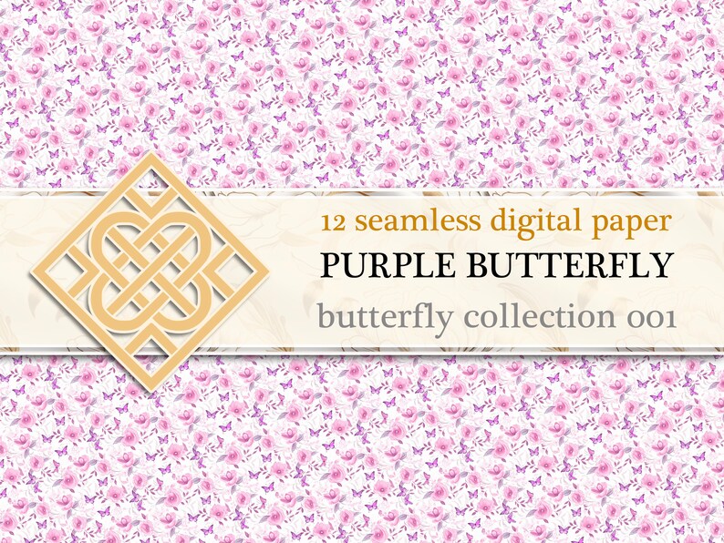 Purple Butterflies Floral Digital Paper Set, Seamless Butterfly Floral ...