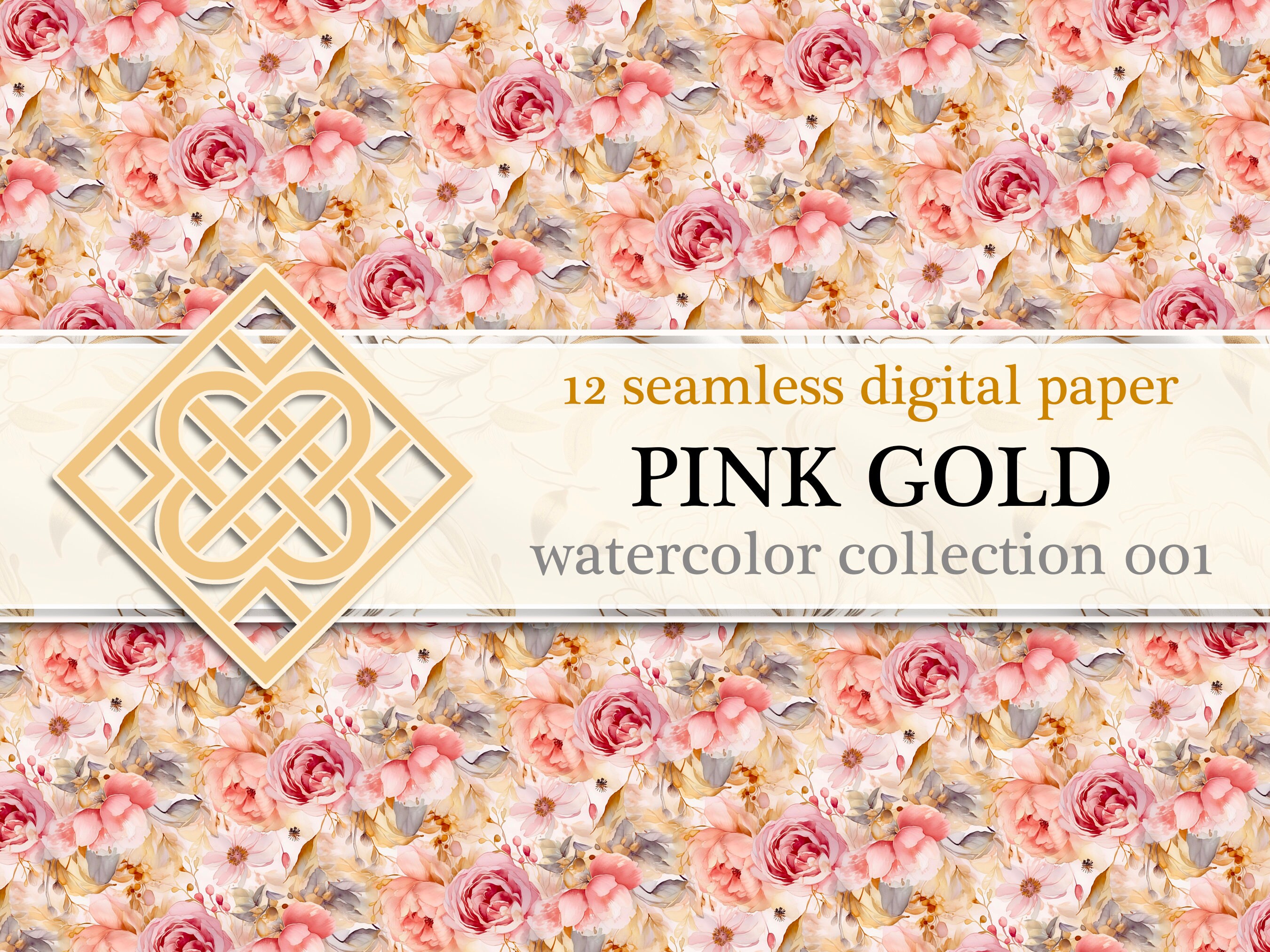 Pink Gold Floral Digital Paper Set, Pink Gold Junk Journal Paper ...