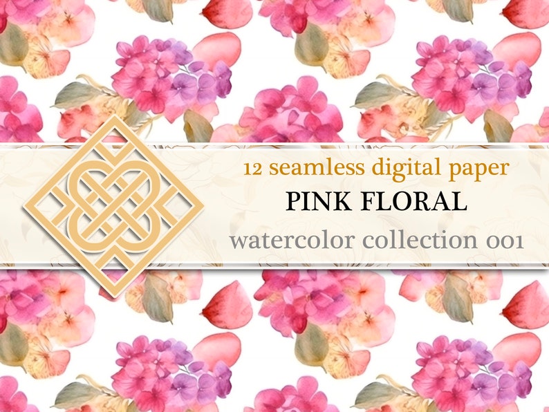 Pink Floral Watercolor Digital Paper Background, Seamless Pattern Pink ...