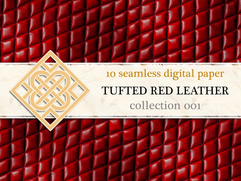 Red Leather Texture Background, Tufted Leather Digital Paper Set ...