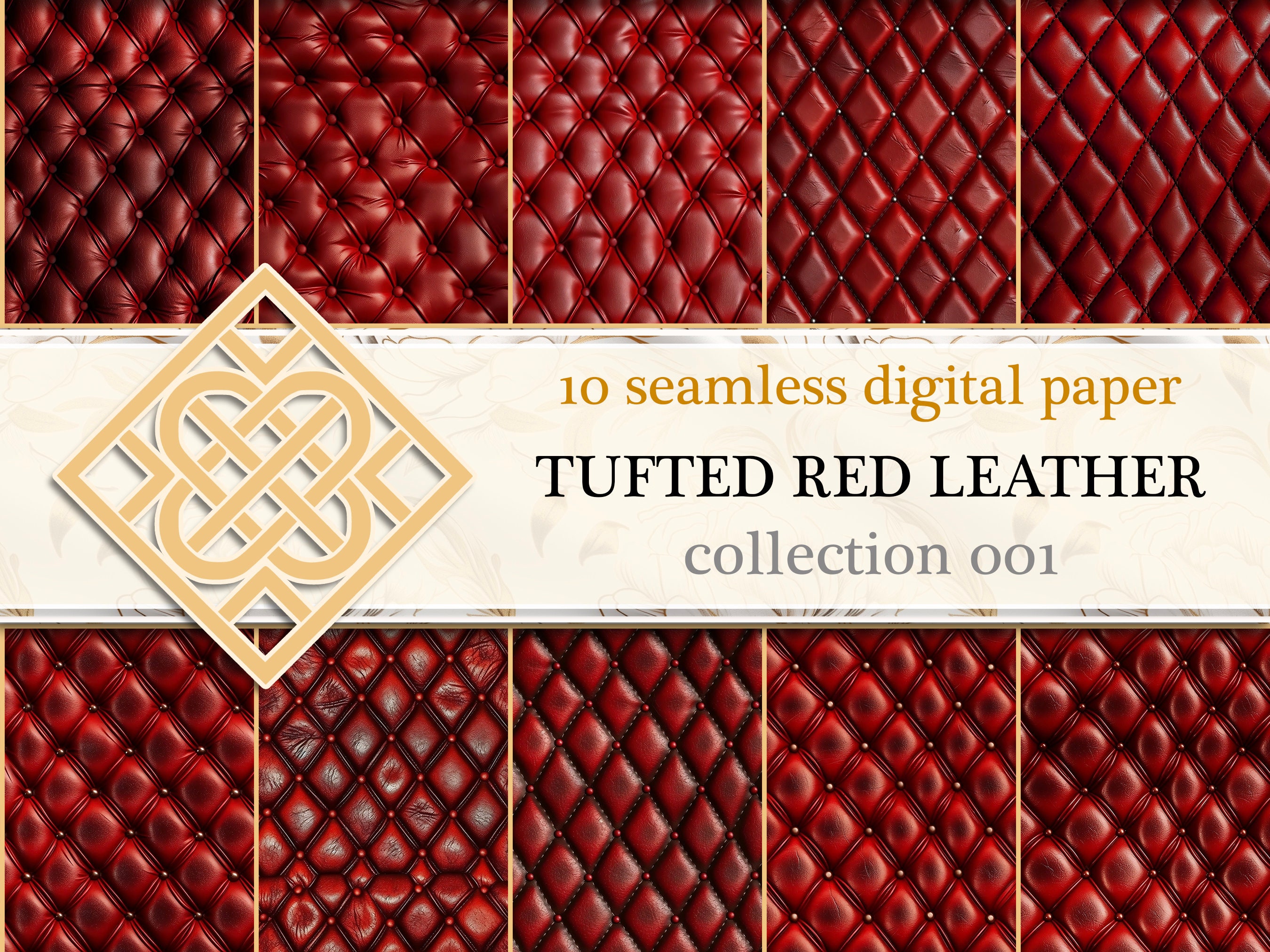Red Leather Texture Background, Tufted Leather Digital Paper Set ...