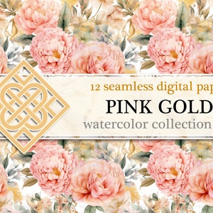 Pink Gold Floral Digital Paper Set, Pink Gold Junk Journal Paper ...