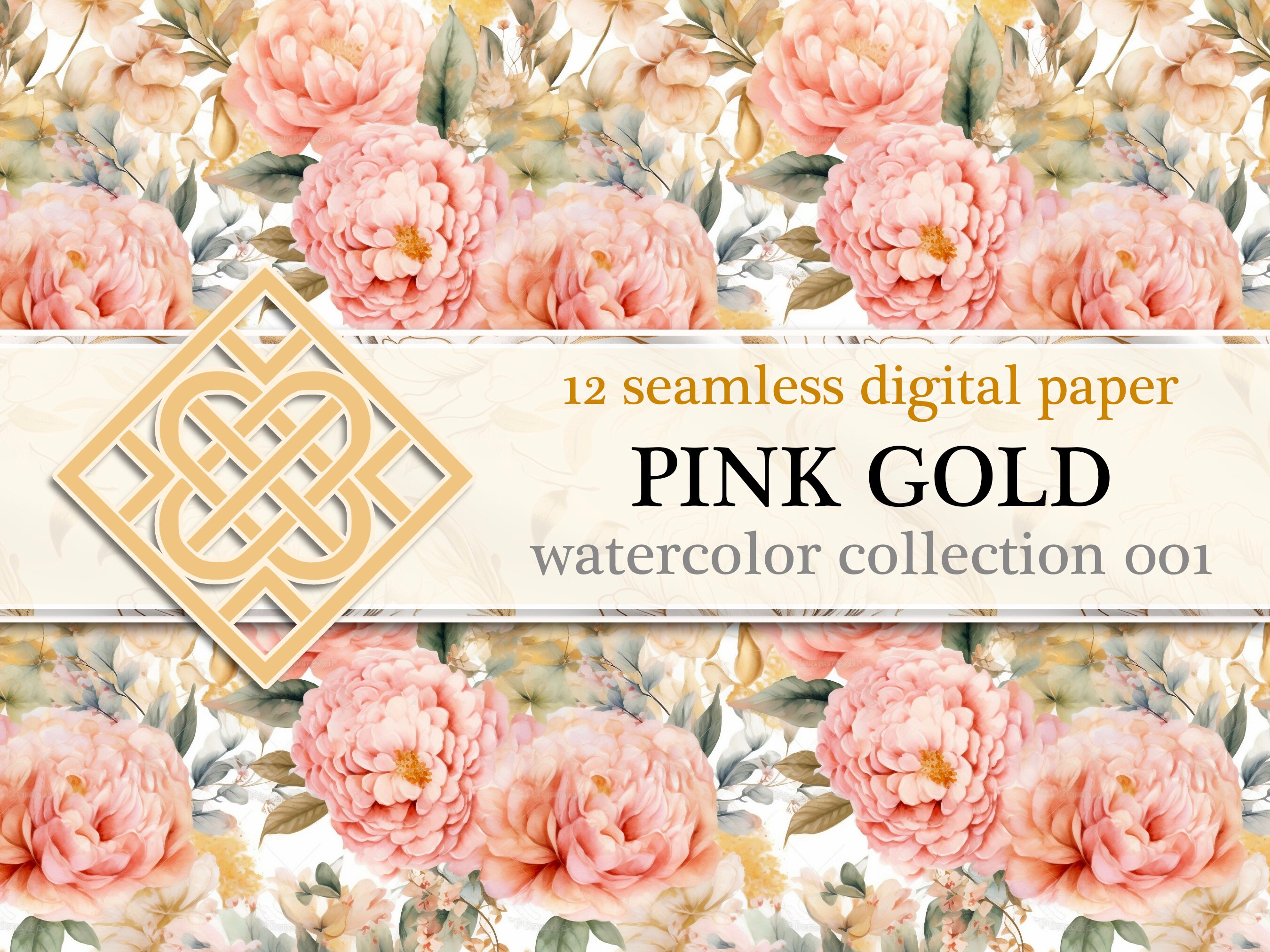 Pink Gold Floral Digital Paper Set, Pink Gold Junk Journal Paper ...