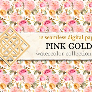 Pink Gold Floral Digital Paper Set, Pink Gold Junk Journal Paper ...