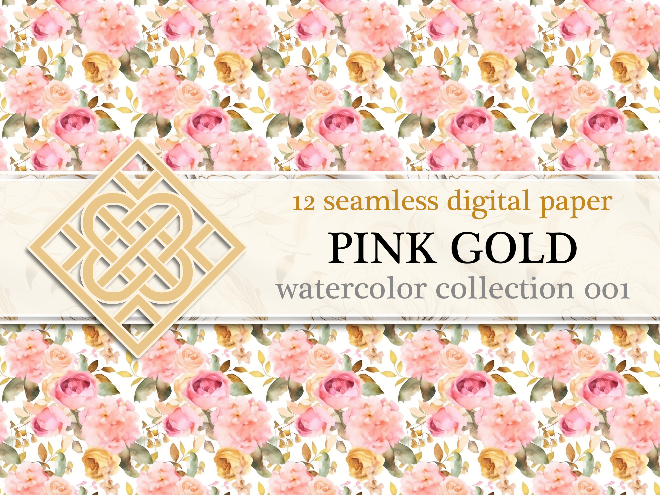 Pink Gold Floral Digital Paper Set, Pink Gold Junk Journal Paper ...