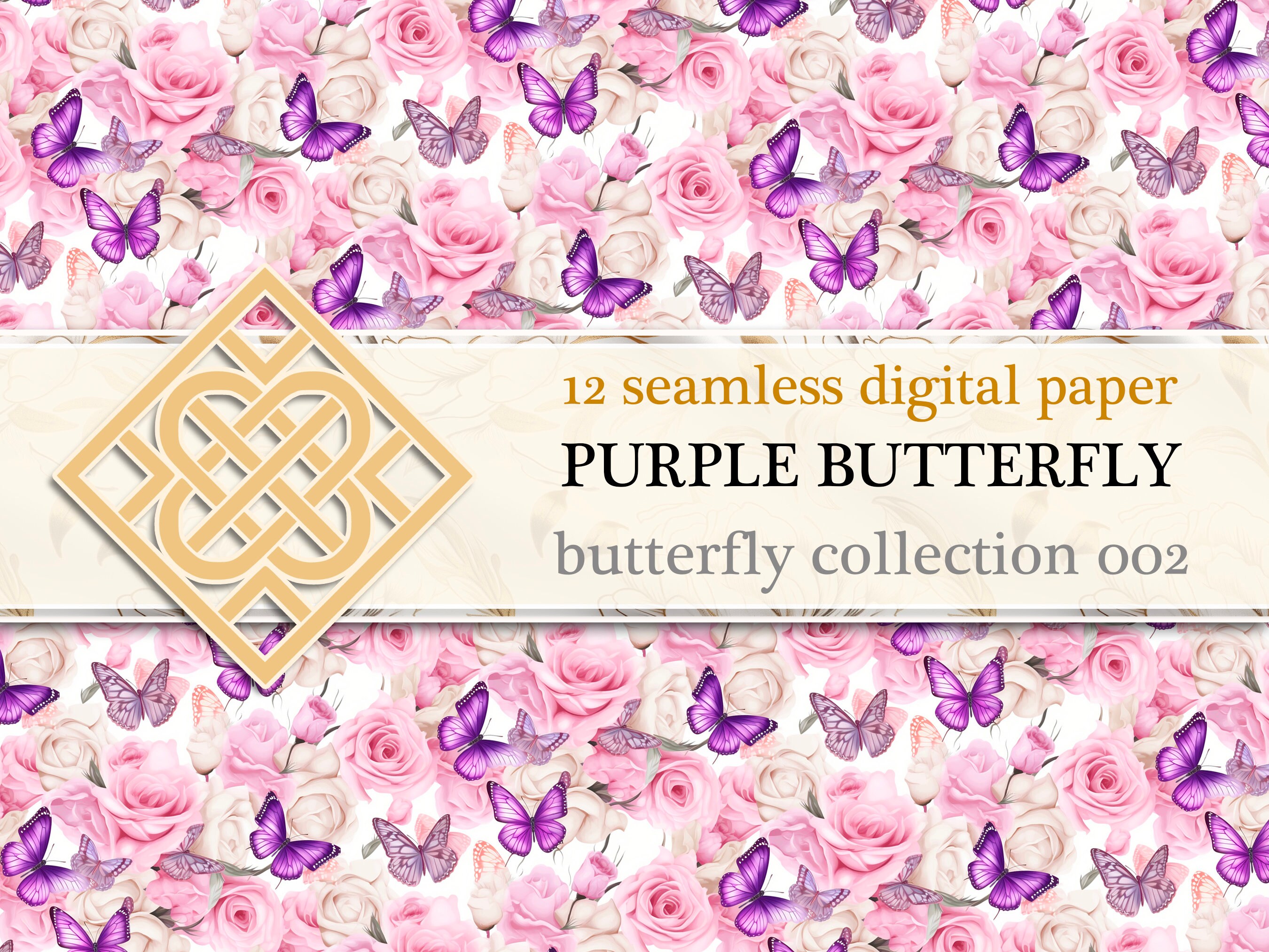 Purple Butterflies Floral Digital Paper Set, Seamless Digital Floral ...