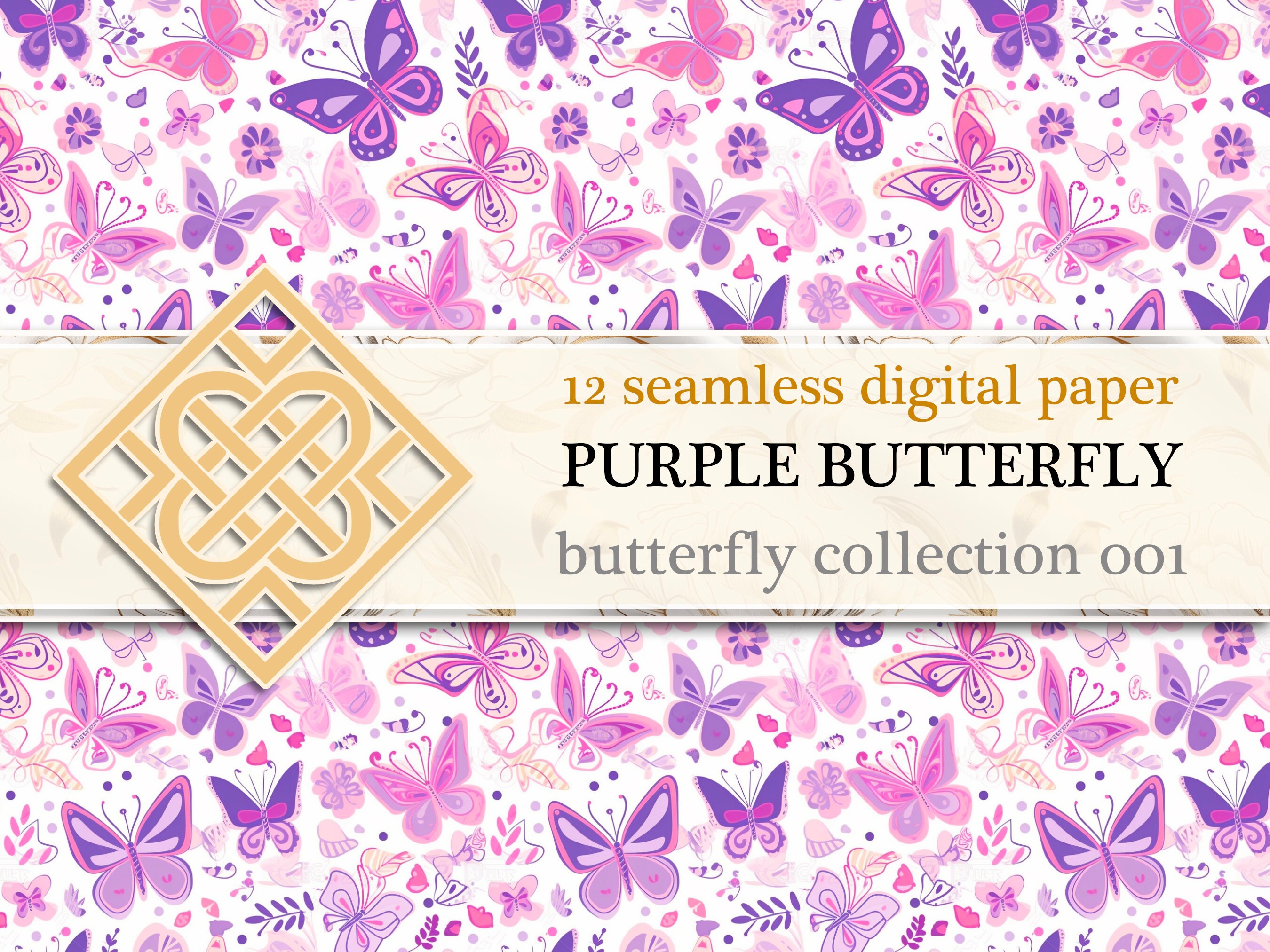 Purple Butterflies Floral Digital Paper Set, Seamless Butterfly Floral ...