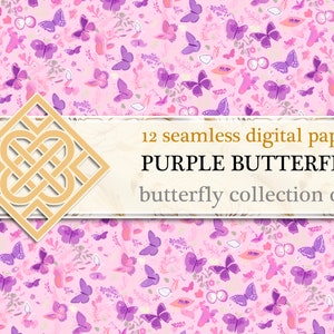 Purple Butterflies Floral Digital Paper Set, Seamless Butterfly Floral ...