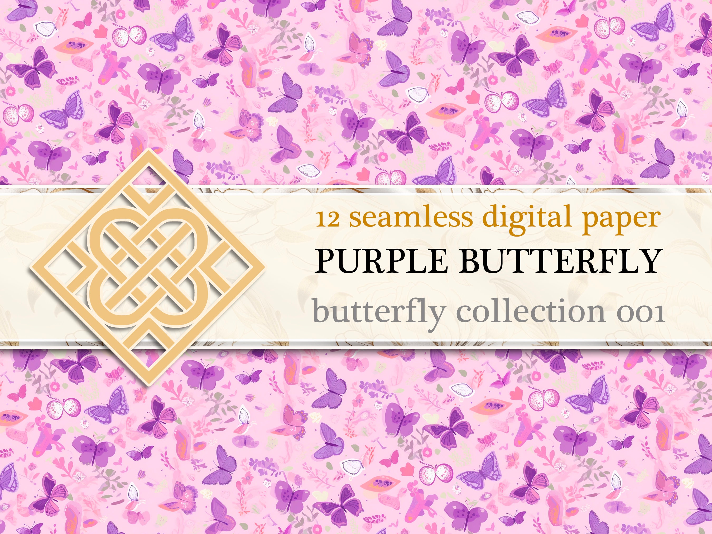 Purple Butterflies Floral Digital Paper Set, Seamless Butterfly Floral ...