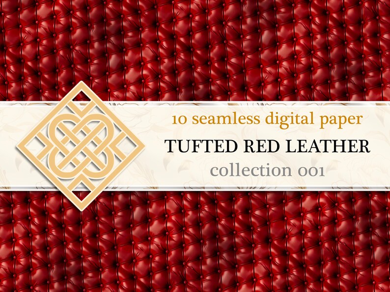 Red Leather Texture Background, Tufted Leather Digital Paper Set ...