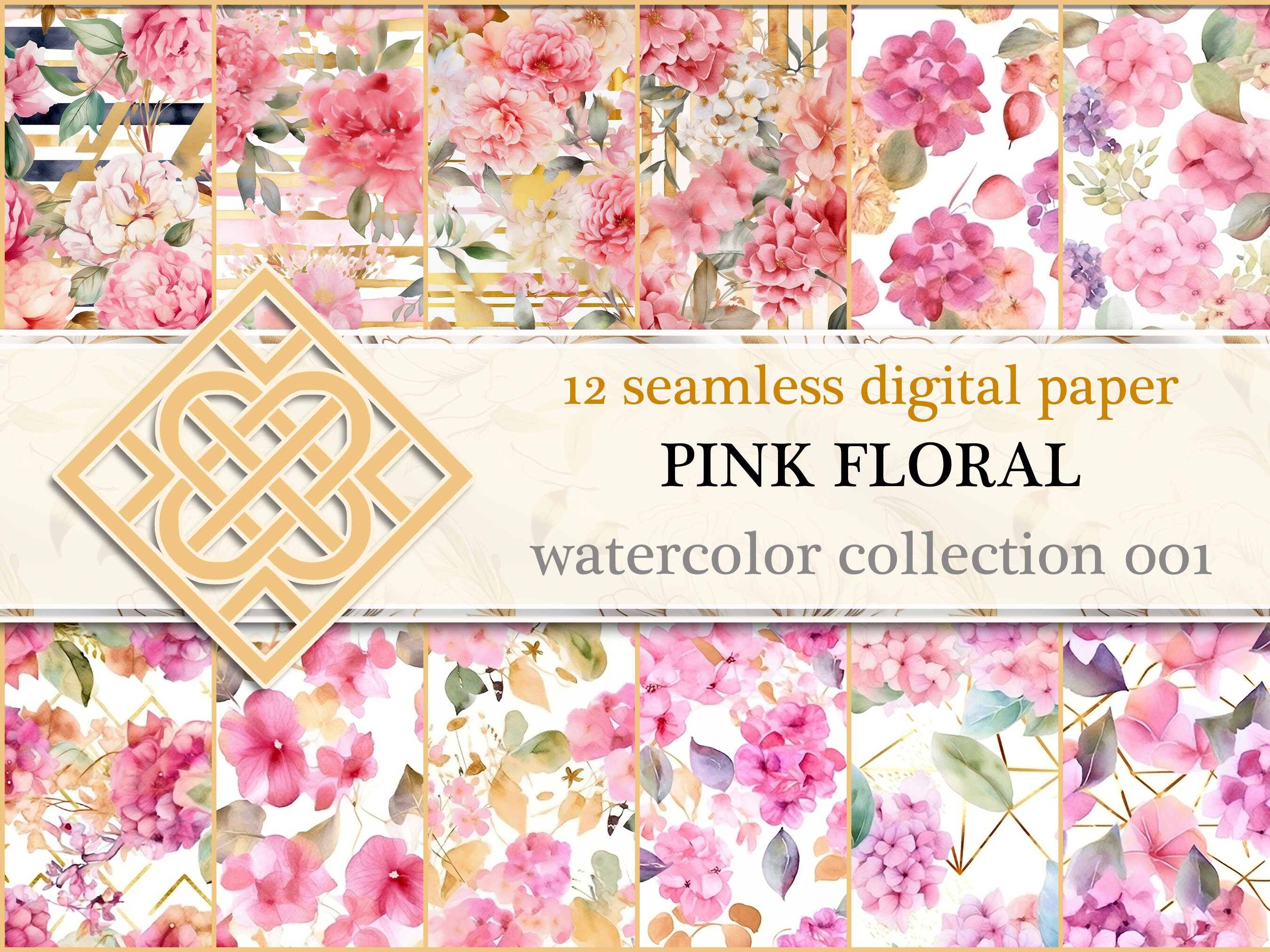 Pink Floral Watercolor Digital Paper Background, Seamless Pattern Pink ...