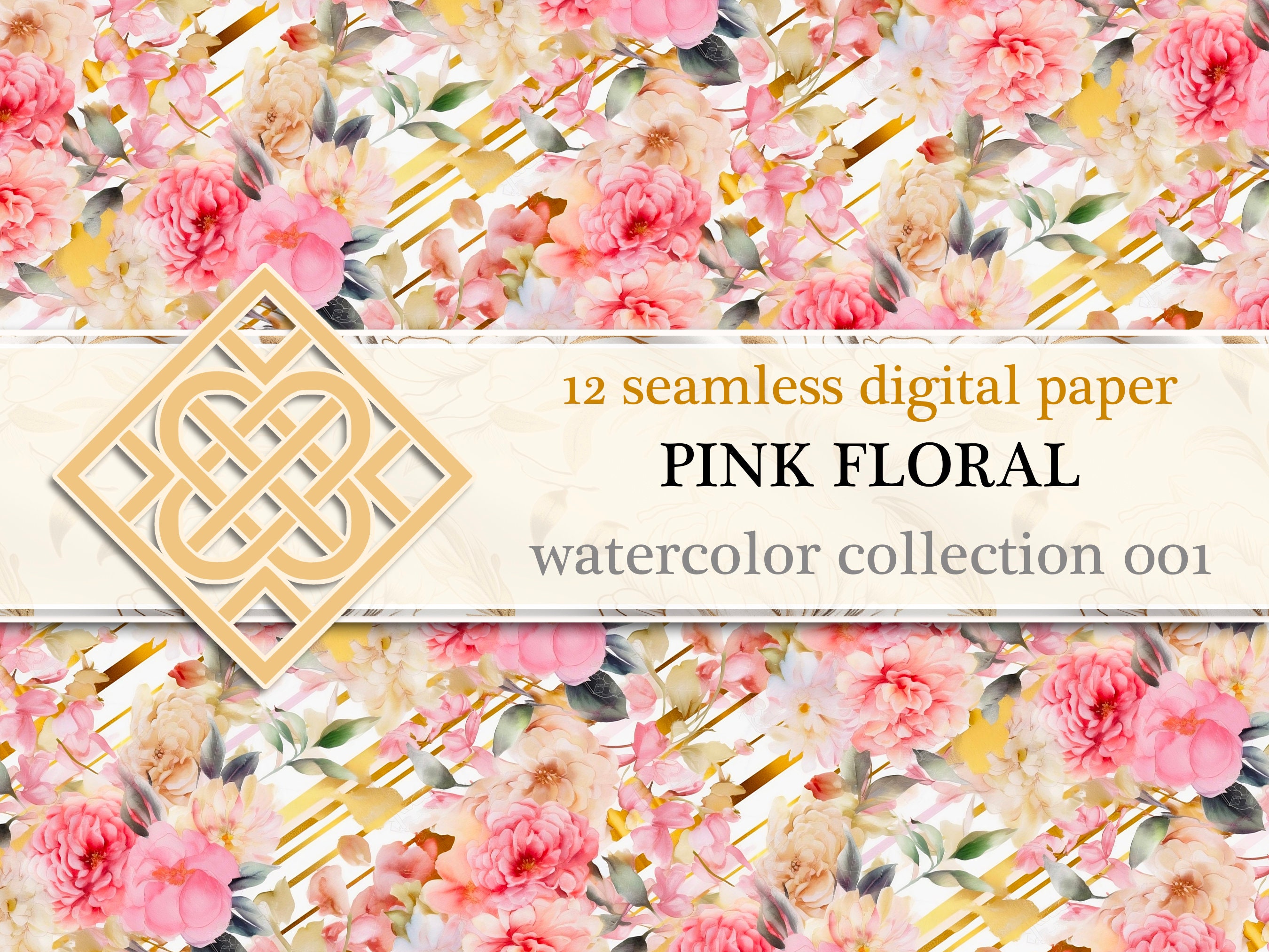 Pink Floral Watercolor Digital Paper Background, Seamless Pattern Pink ...