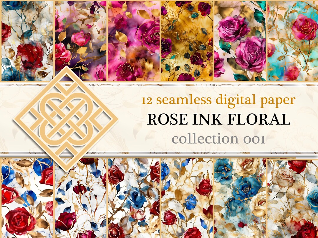 Seamless Rose Floral Digital Paper, Alcohol Ink Pattern, Printable ...