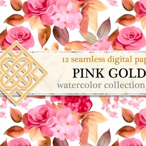Pink Gold Floral Digital Paper Set, Pink Gold Junk Journal Paper ...