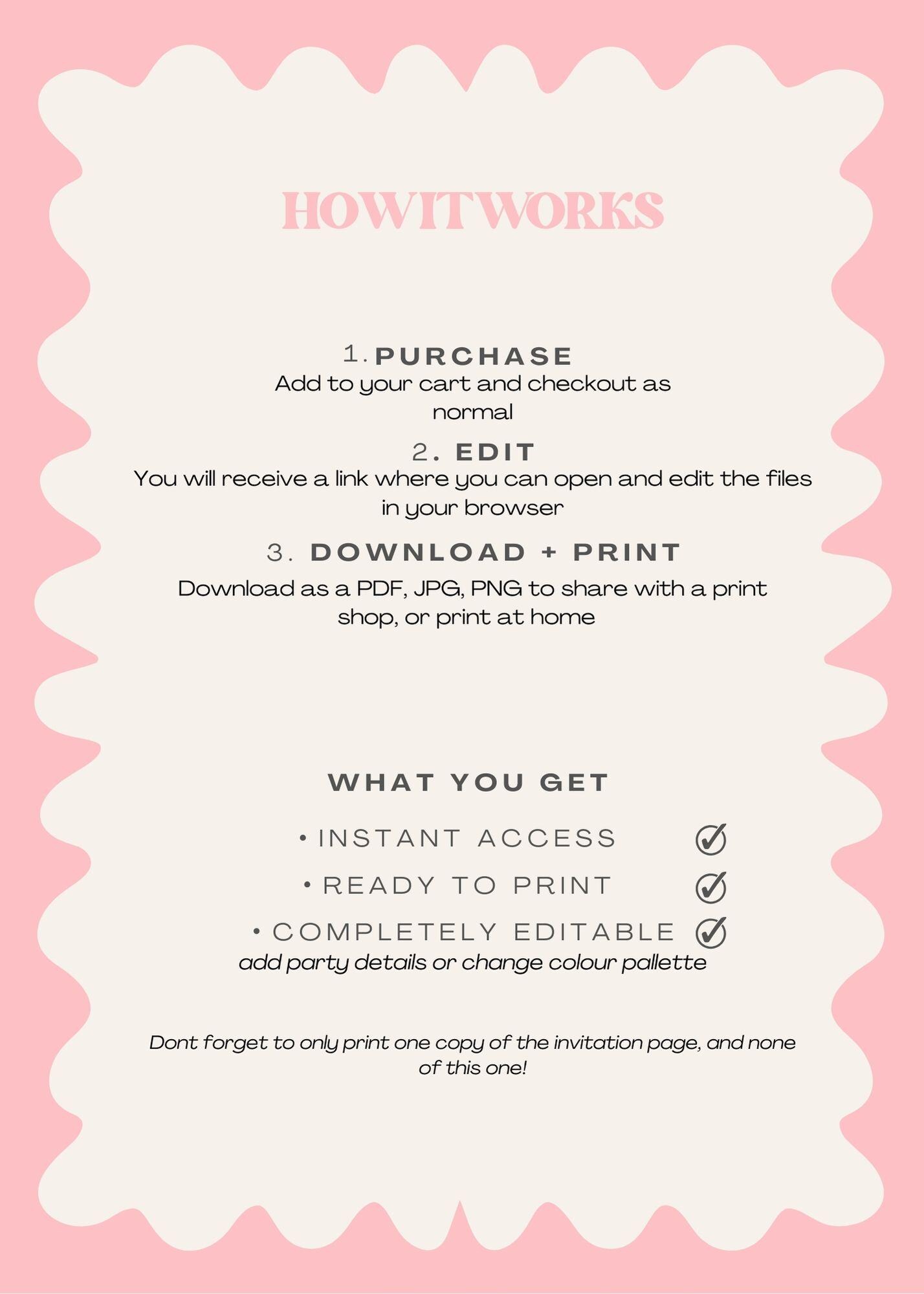 Pink Retro Birthday Invitation | Editable Scalloped Template - Etsy