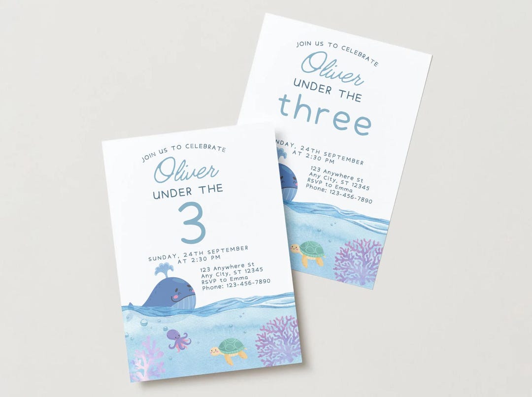 Under the 3 Birthday Invitation – Ocean Theme, Editable Canva Template ...
