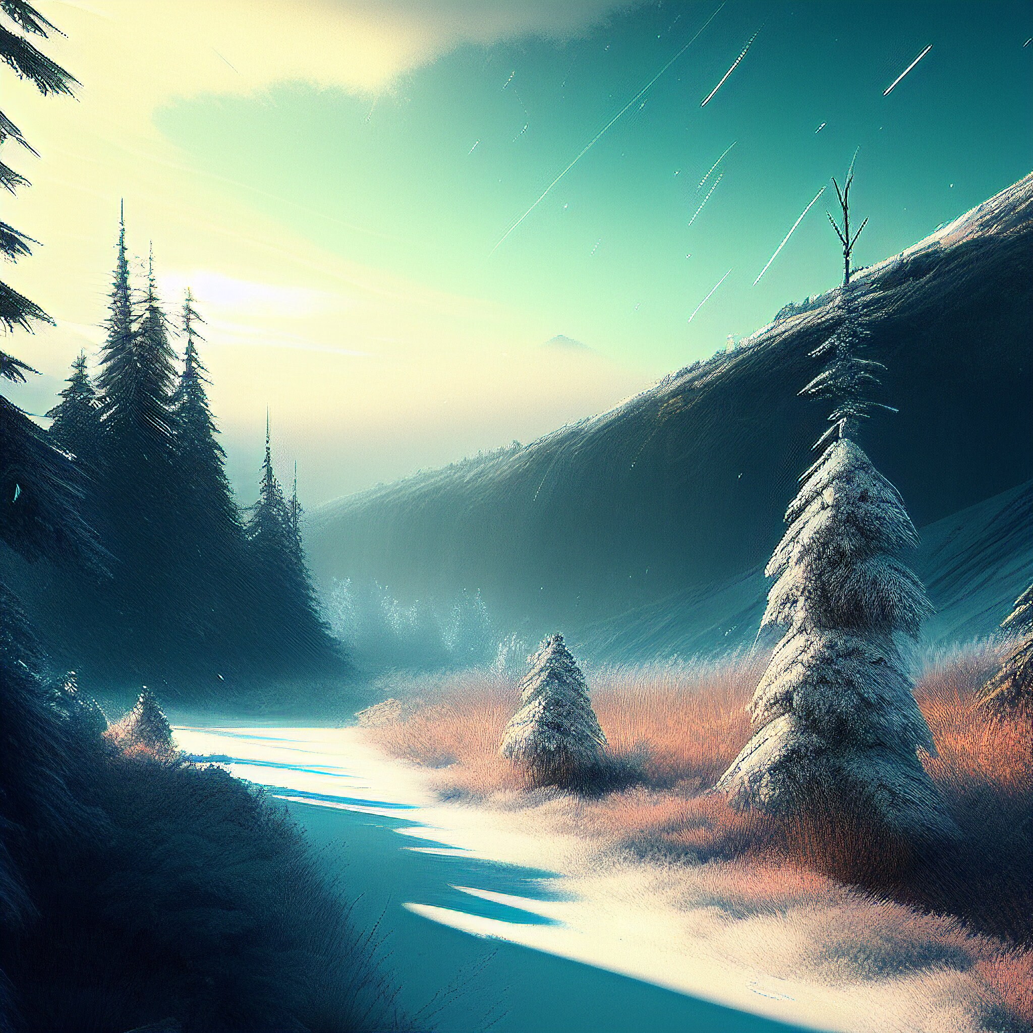 Digital Art Snowfall Scenery - Etsy