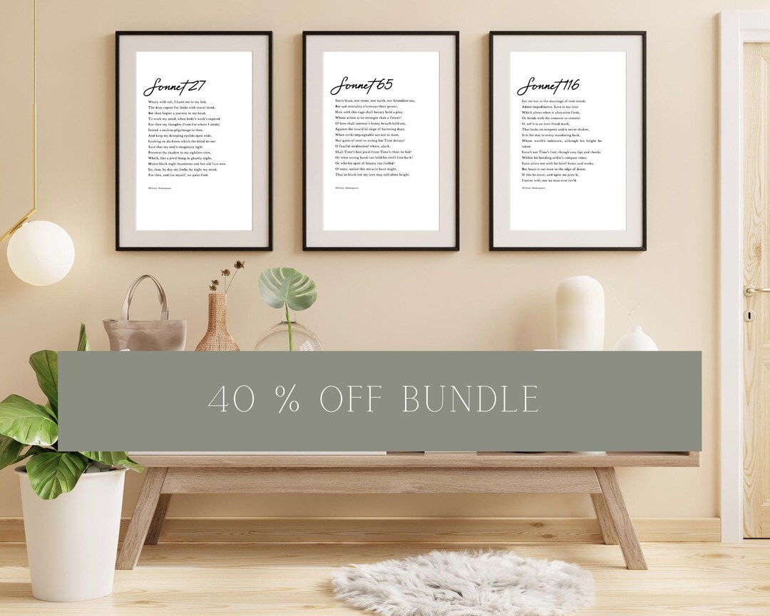 Shakespeare Sonnet Wall Art Bundle - Sonnet 27, 65, and 116 Quote ...