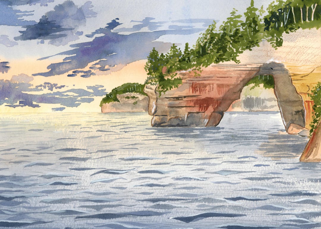 Pictured Rocks Watercolor Print - Etsy