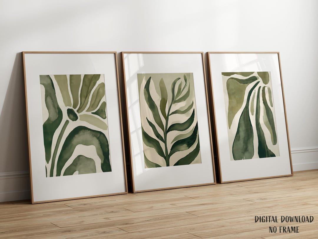 Sage Green Wall Art Set: Abstract Botanical Matisse Prints (digital ...