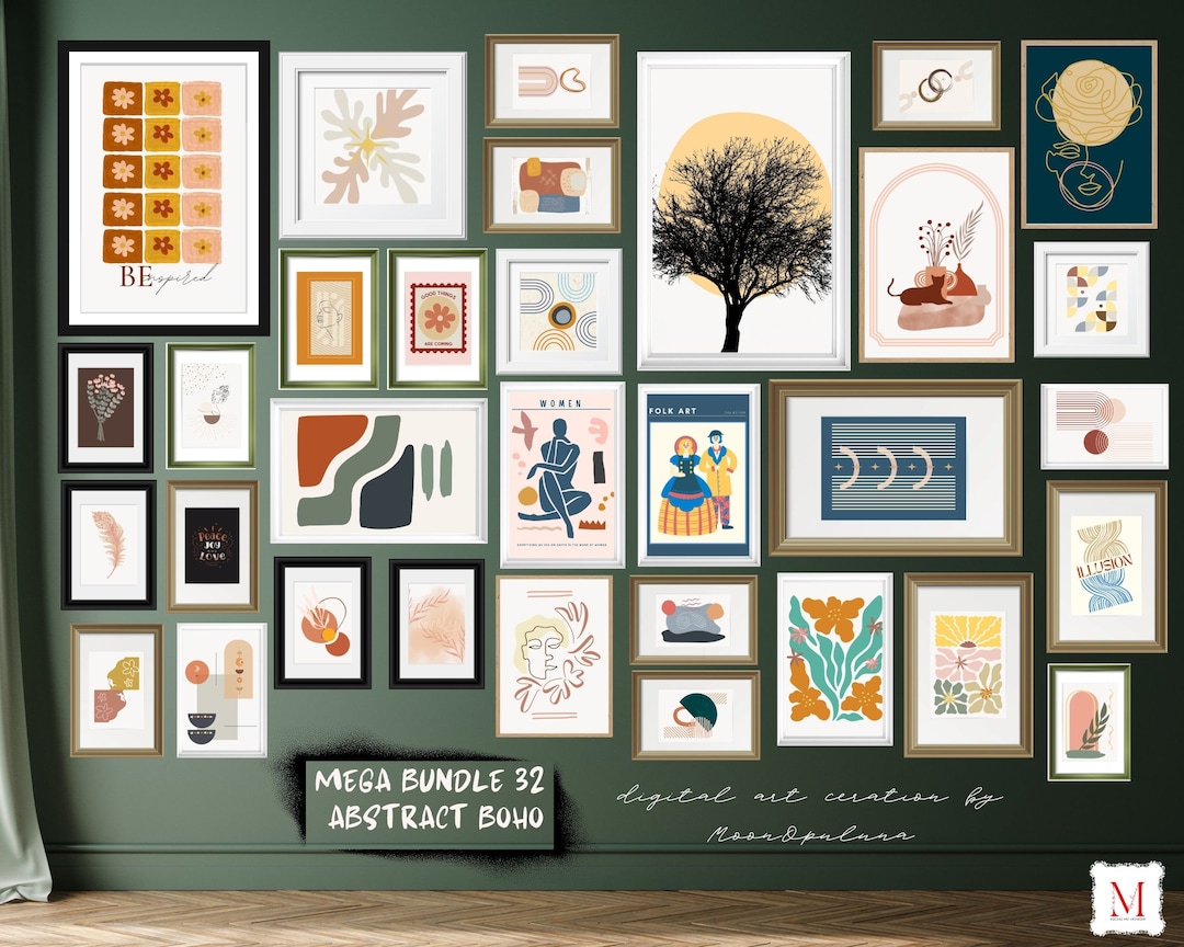Set of 32,collage Posters, Mid Century Art Prints, Boho Abstract Bundle ...