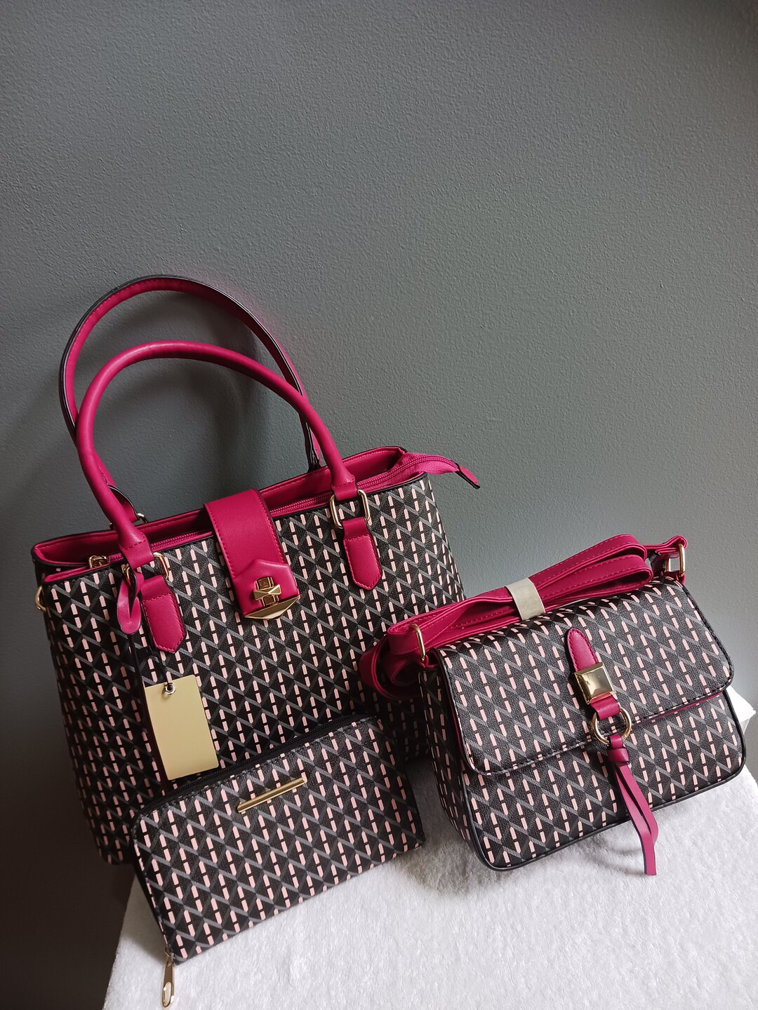 Women Faux Leather 3 Piece Handbag Set - Etsy