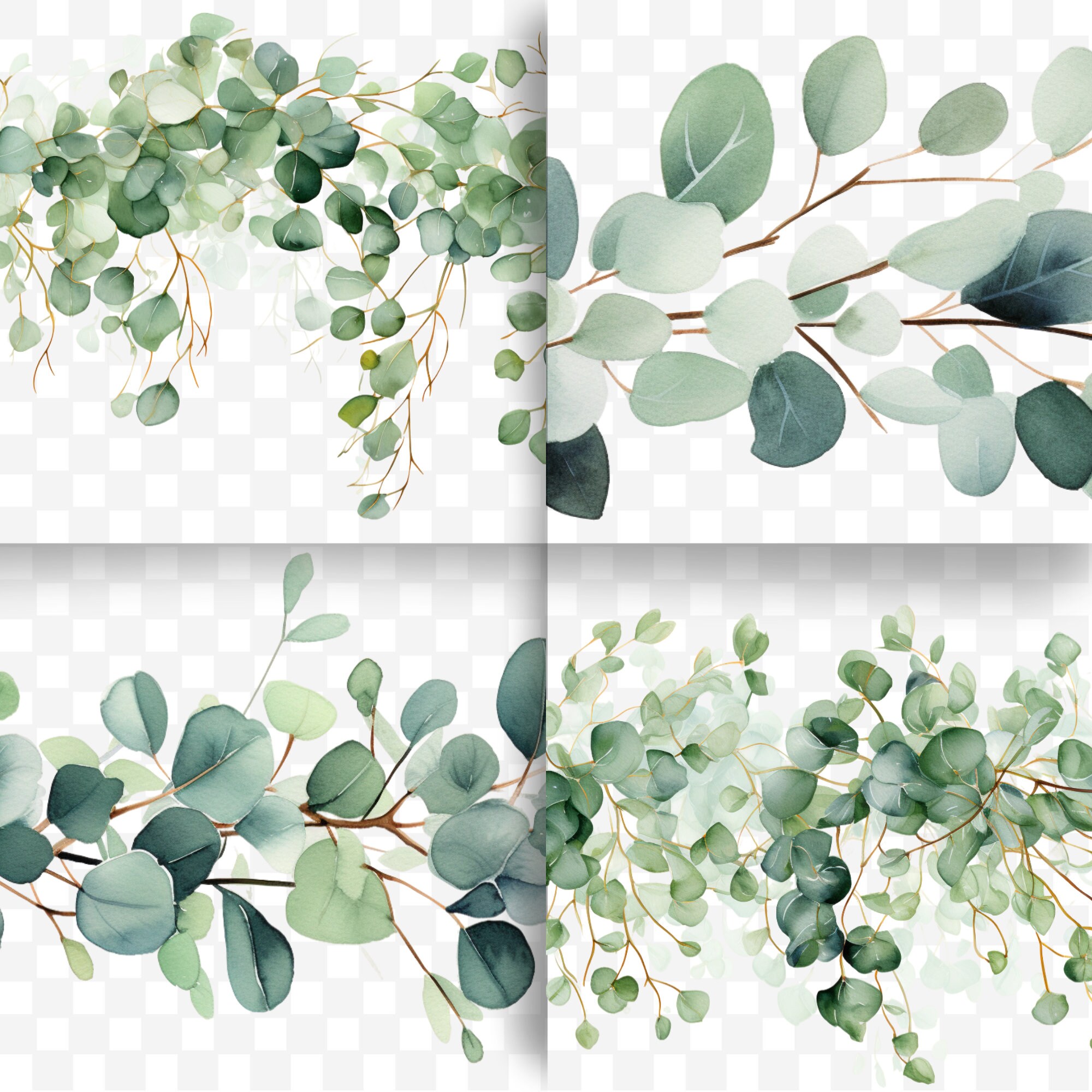 30+ Seamless Eucalyptus Watercolor Borders Clip Art V1 V2 V3, - Etsy