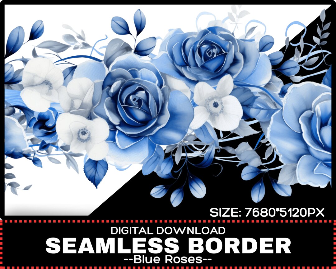 Blue Roses Border | Floral Border Frame | Seamless Digital Flowers Clip ...