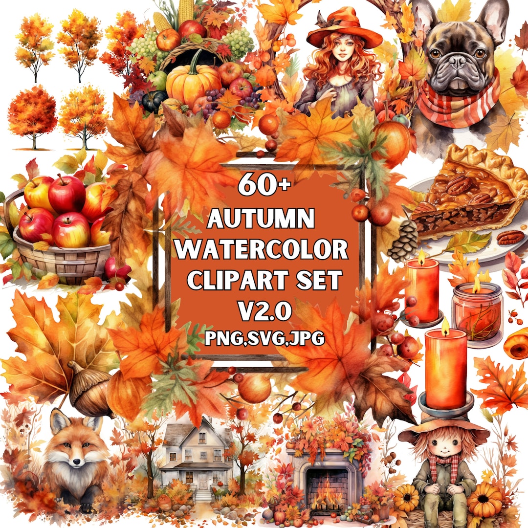 Elegant Autumn Watercolor Clipart Set, Harvest-themed Illustrations ...