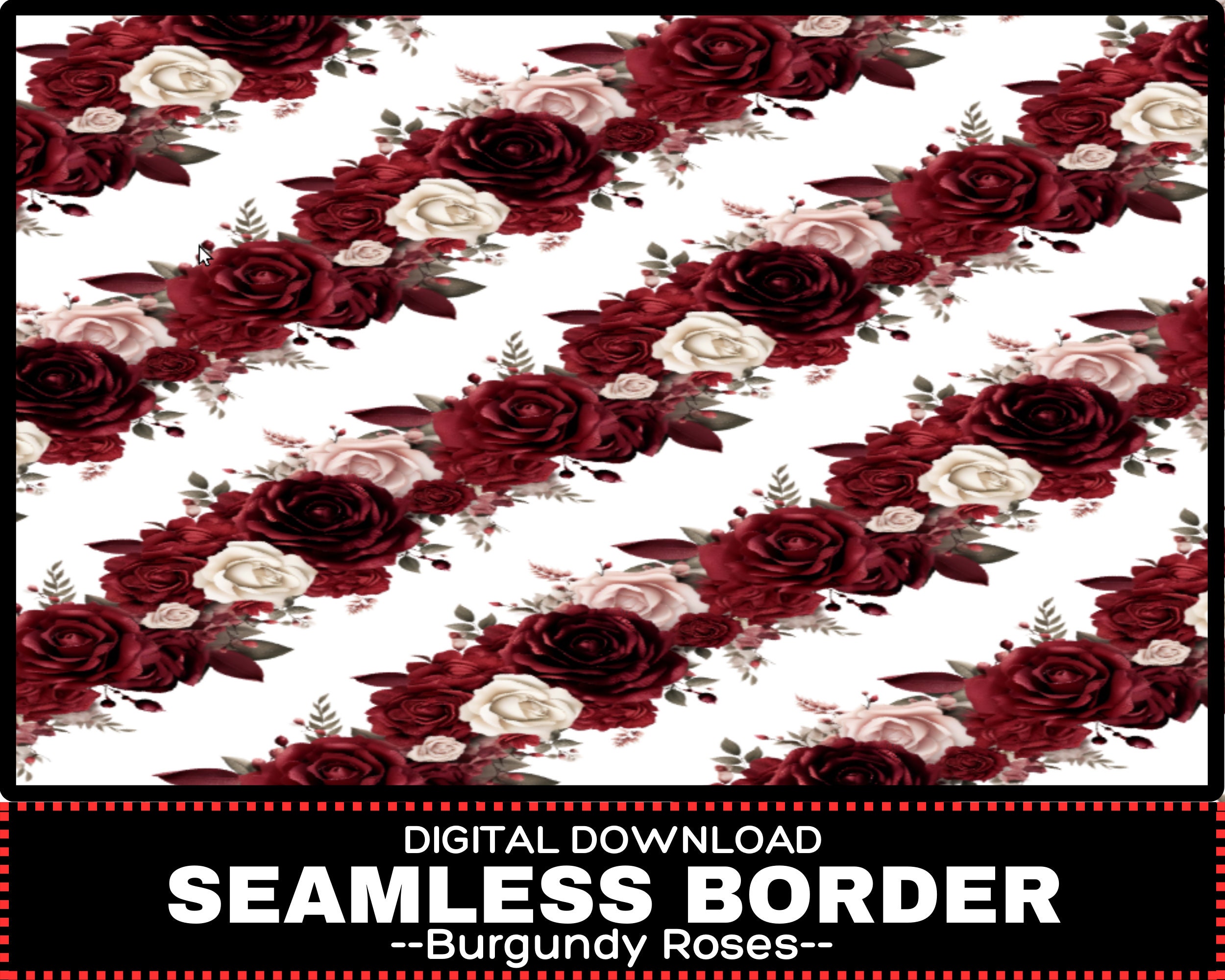 Burgundy Roses Floral Border | Wedding Invitation Clipart (digital ...