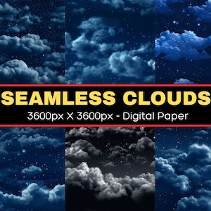 Seamless Clouds Digital Paper, Cloud Background, Repeating Pattern ...