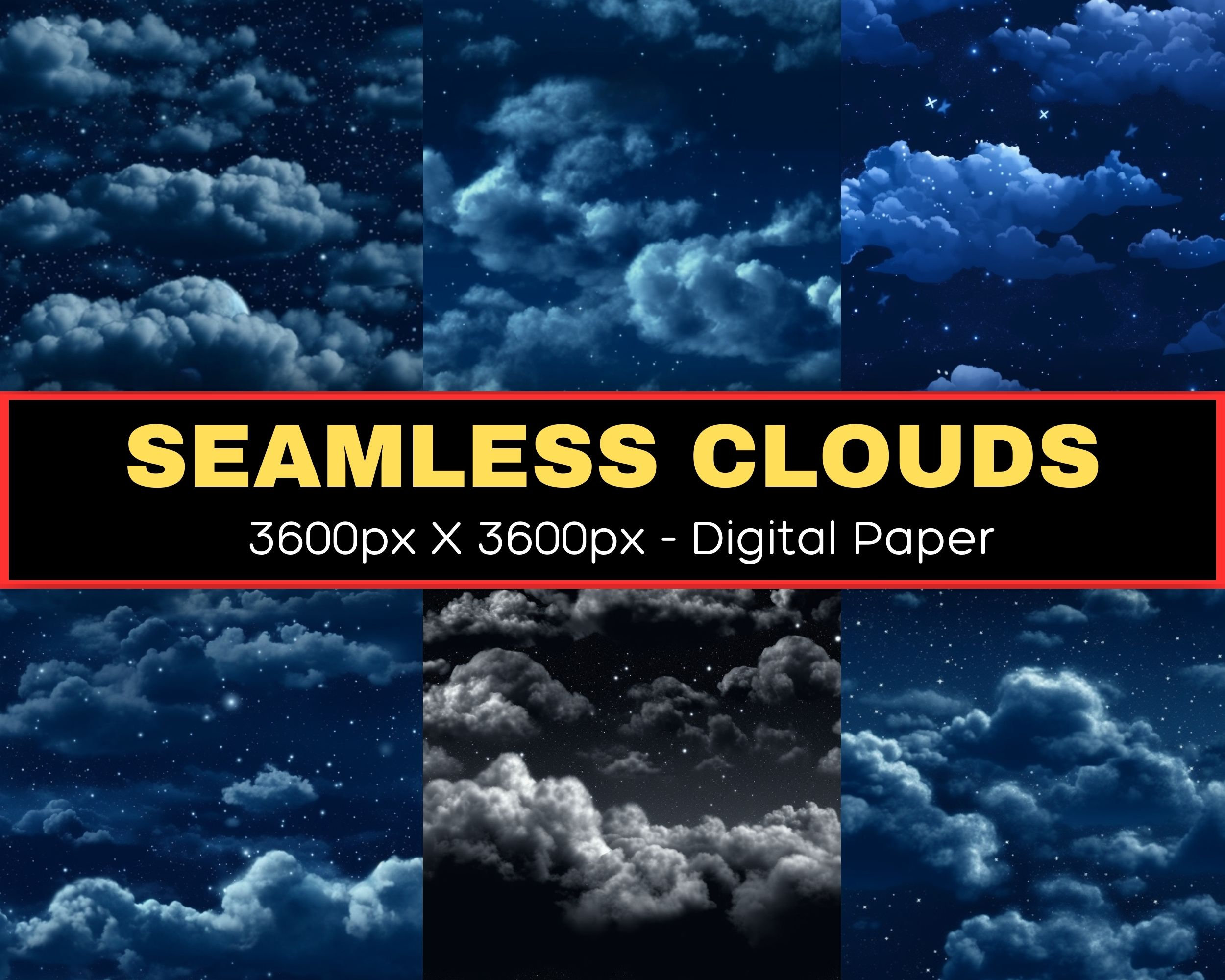 Seamless Clouds Digital Paper, Cloud Background, Repeating Pattern ...