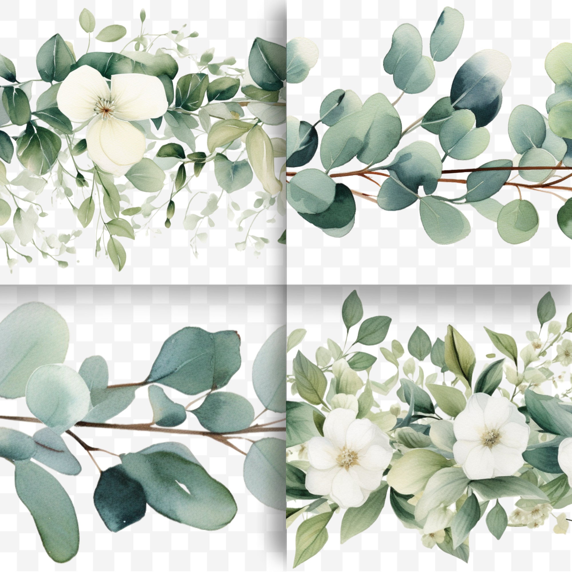 30+ Seamless Eucalyptus Watercolor Borders Clip Art V1 V2 V3, - Etsy