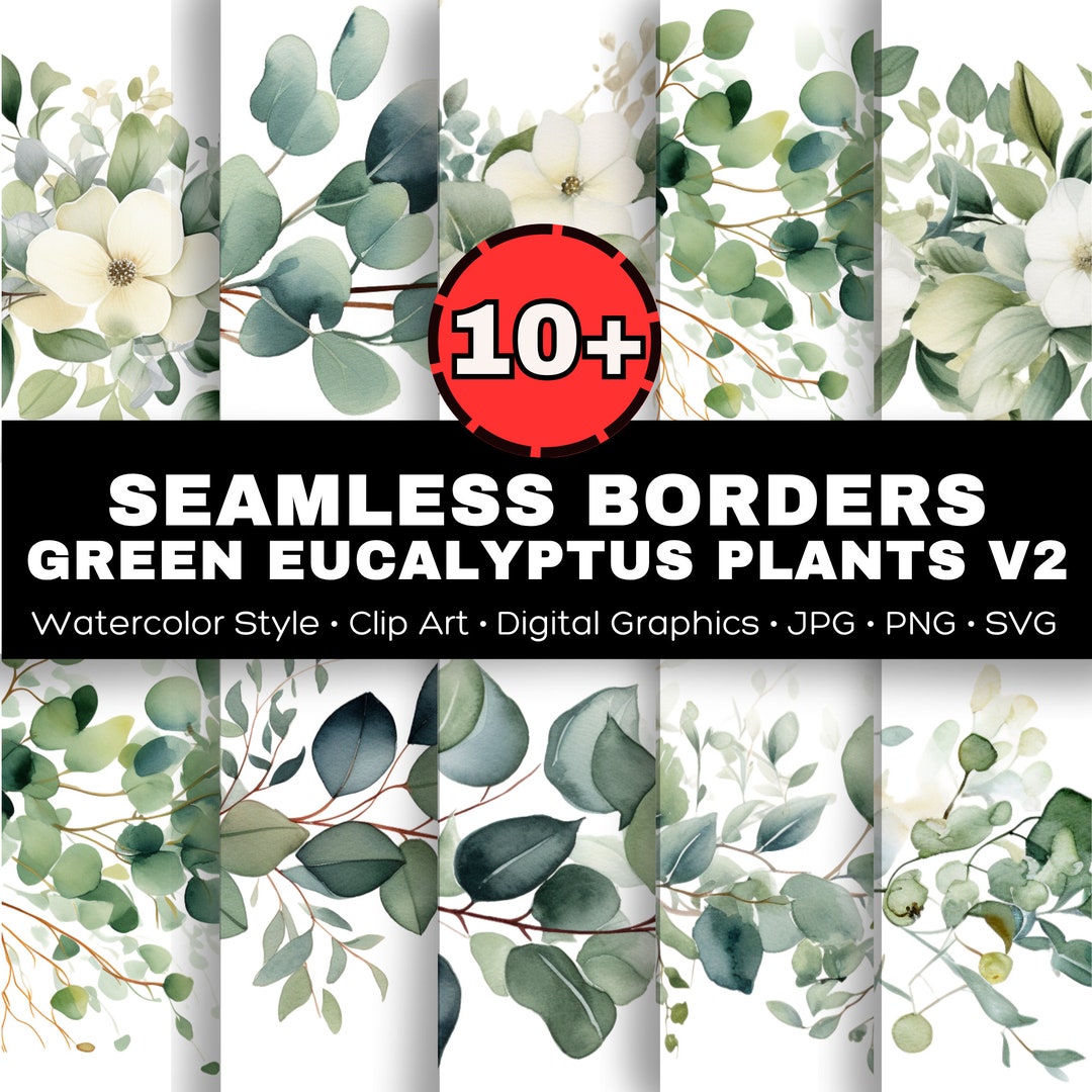 Eucalyptus Watercolor Borders Clip Art, Greenery Wedding Invitation ...