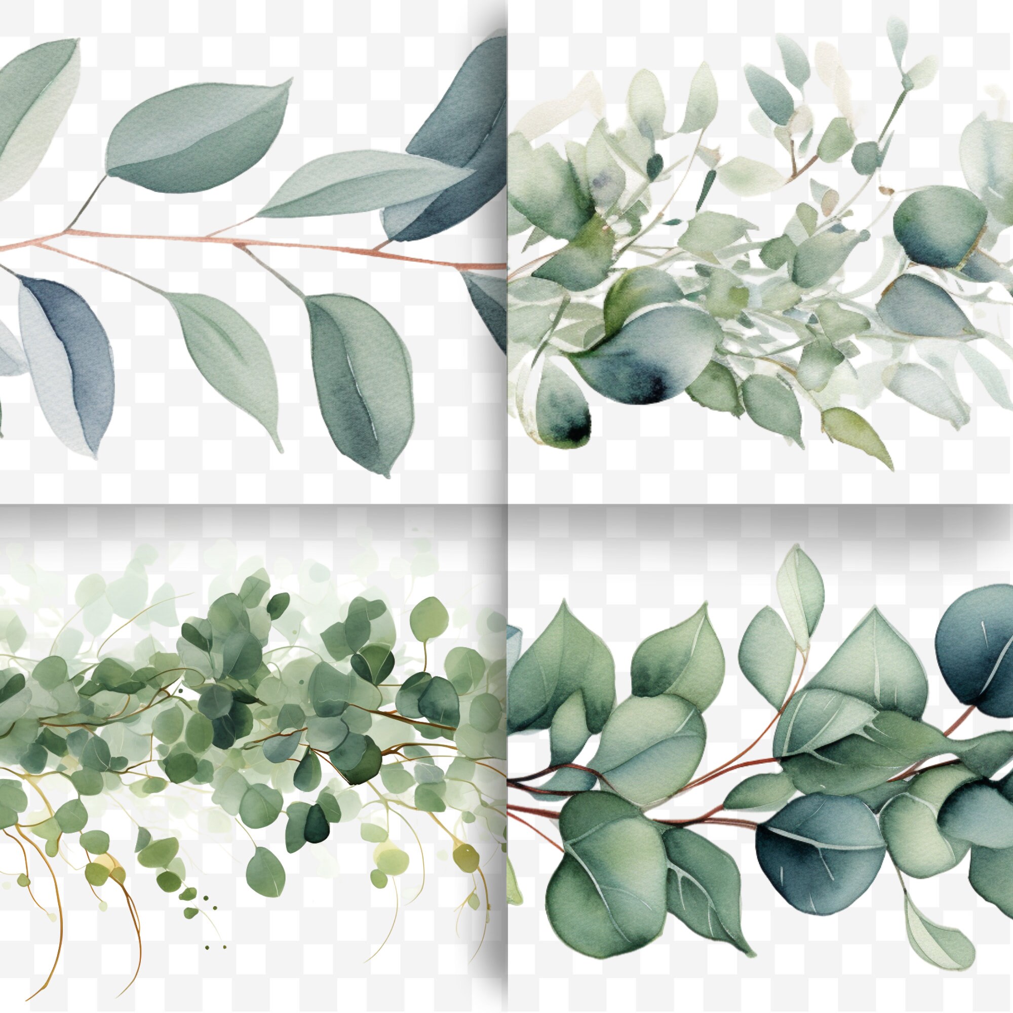 30+ Seamless Eucalyptus Watercolor Borders Clip Art V1 V2 V3, - Etsy
