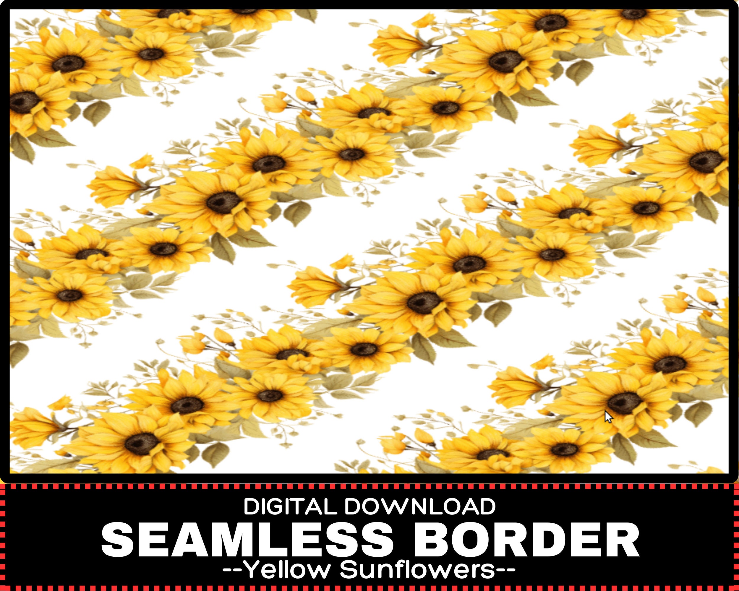Yellow Sunflowers Border | Floral Border Frame | Seamless Digital ...