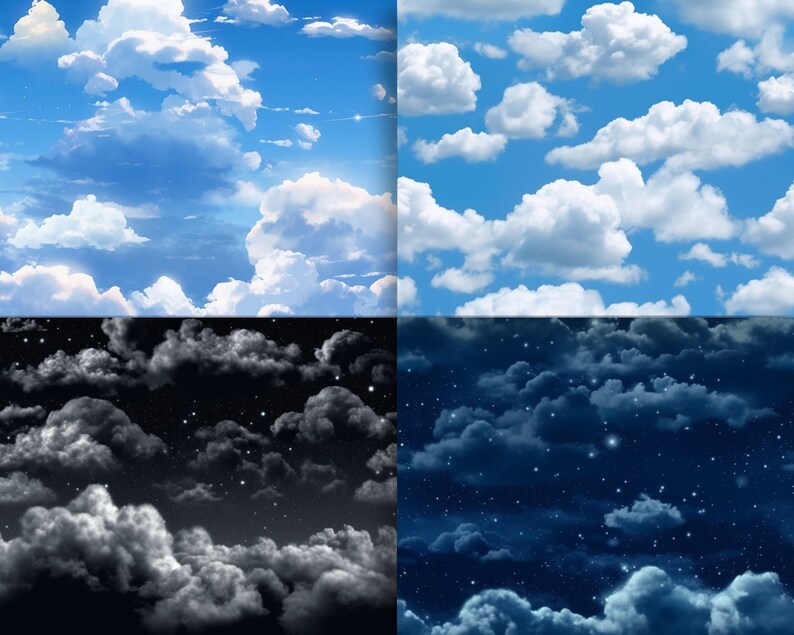 Seamless Clouds Digital Paper, Cloud Background, Repeating Pattern ...