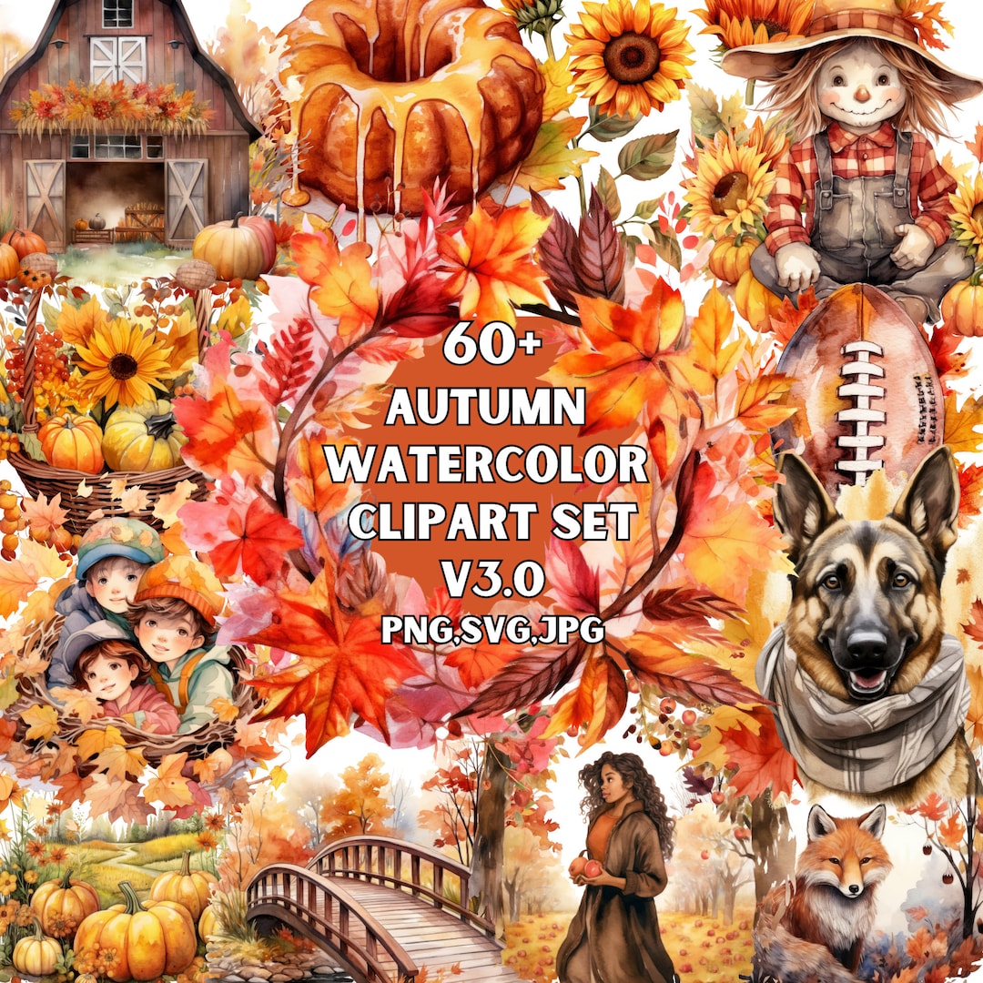 60+ Seasonal Watercolor Clip Art Illustrations for Autumn Crafts ...