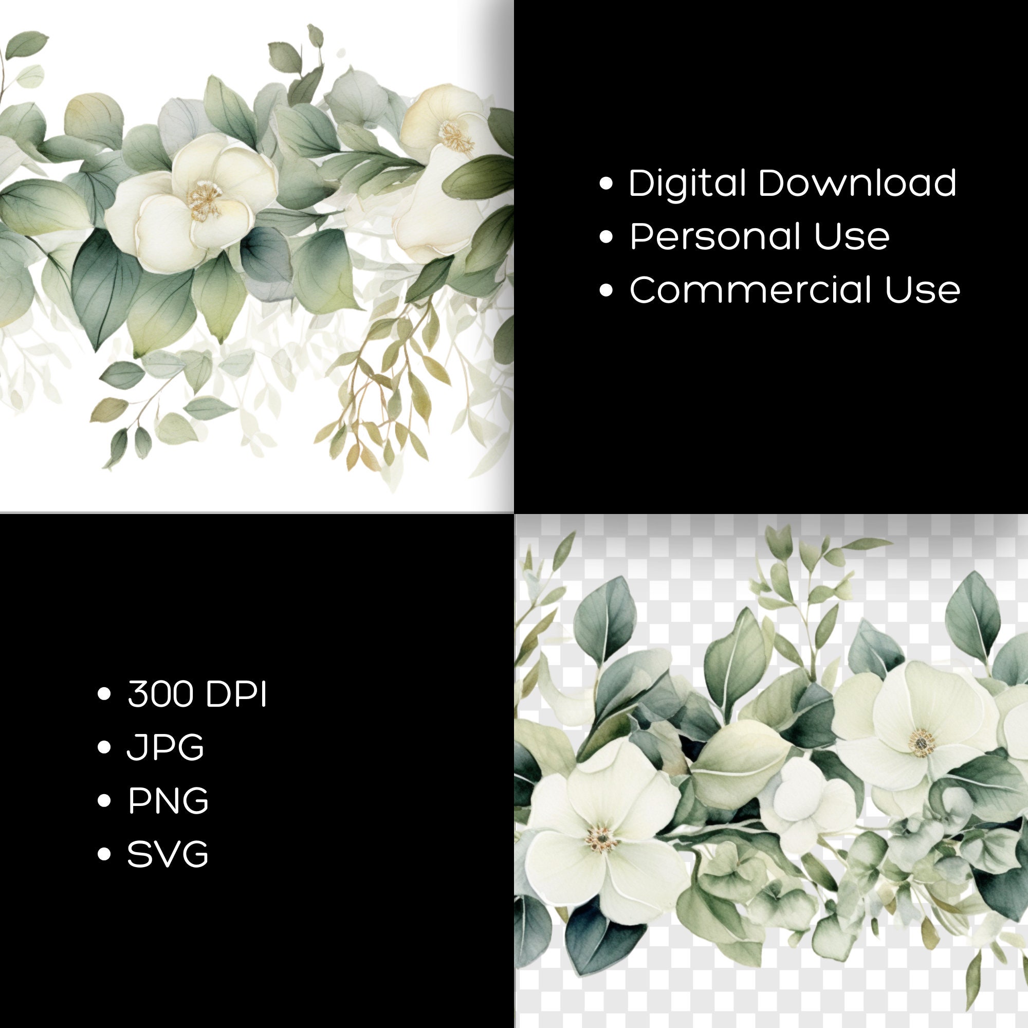 30+ Seamless Eucalyptus Watercolor Borders Clip Art V1 V2 V3, - Etsy