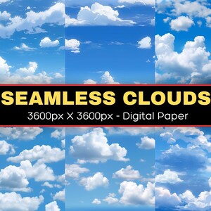 Seamless Clouds Digital Paper, Cloud Background, Repeating Pattern ...