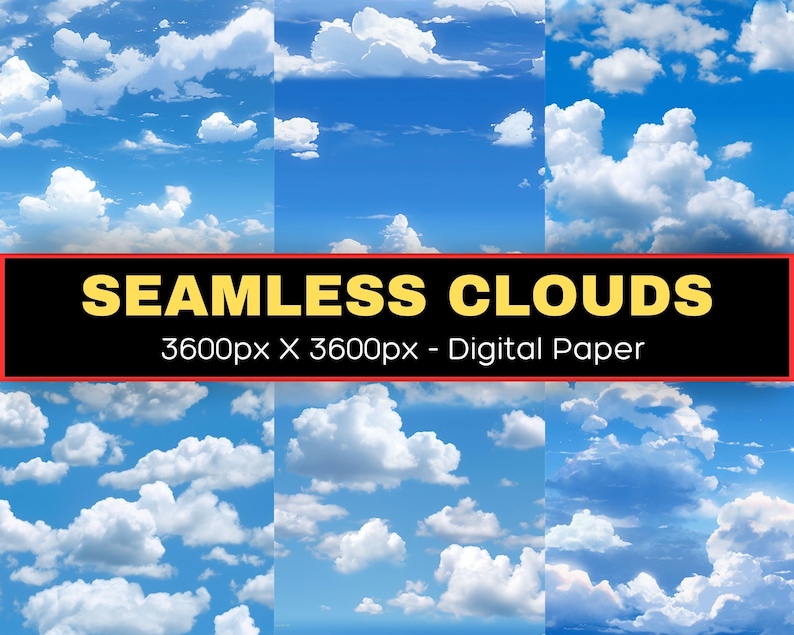 Seamless Clouds Digital Paper, Cloud Background, Repeating Pattern ...