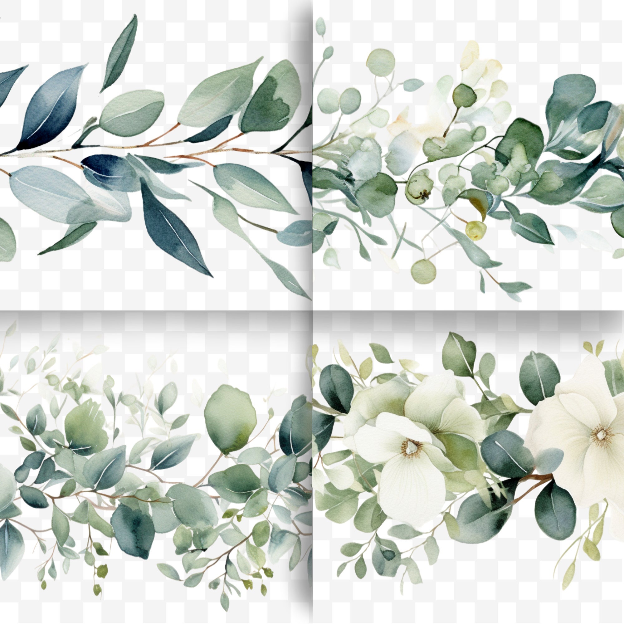 30+ Seamless Eucalyptus Watercolor Borders Clip Art V1 V2 V3, - Etsy
