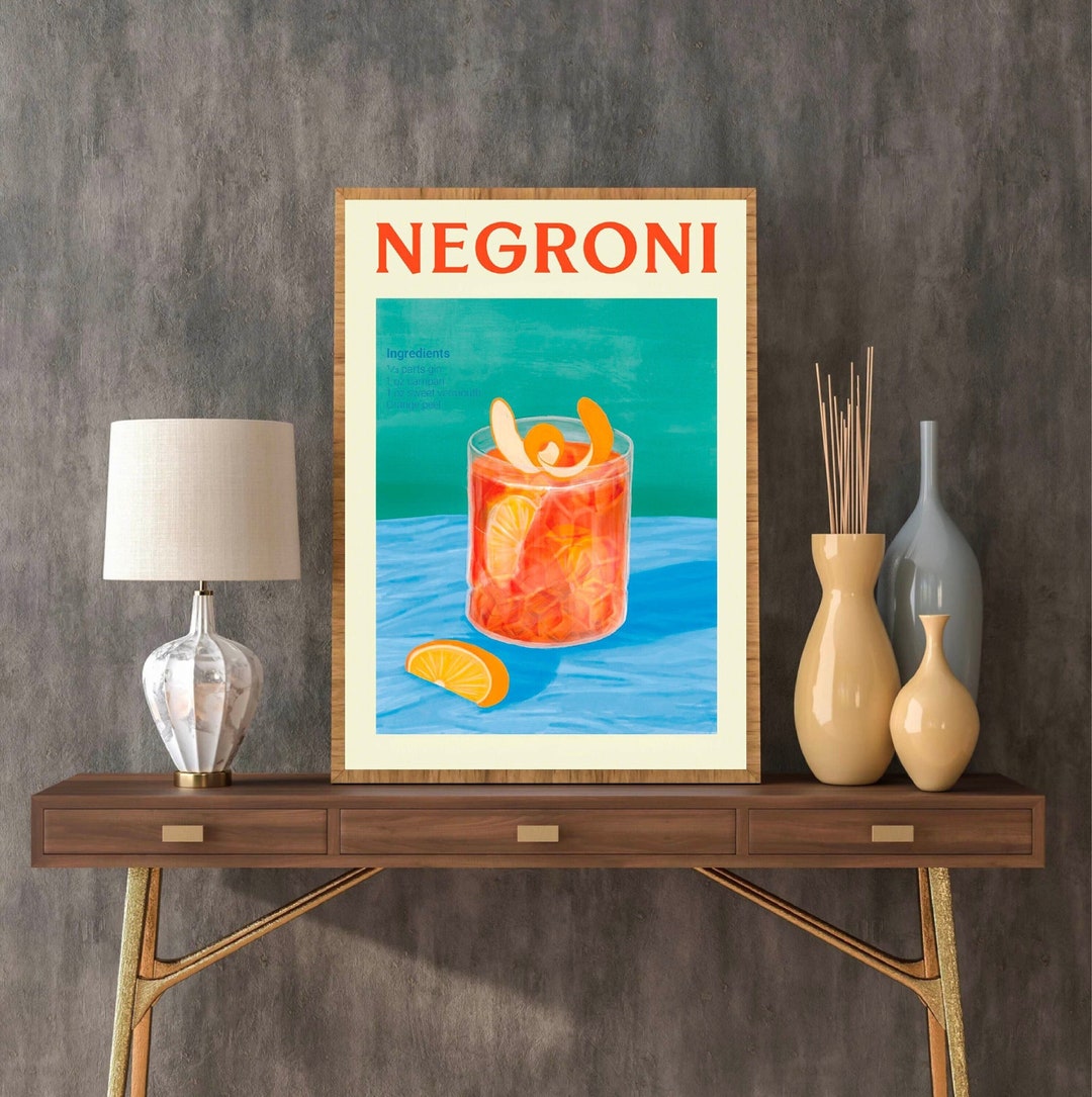 DIY Cocktail Recipe Art | Negroni Cocktail Print | Retro Bar Art ...