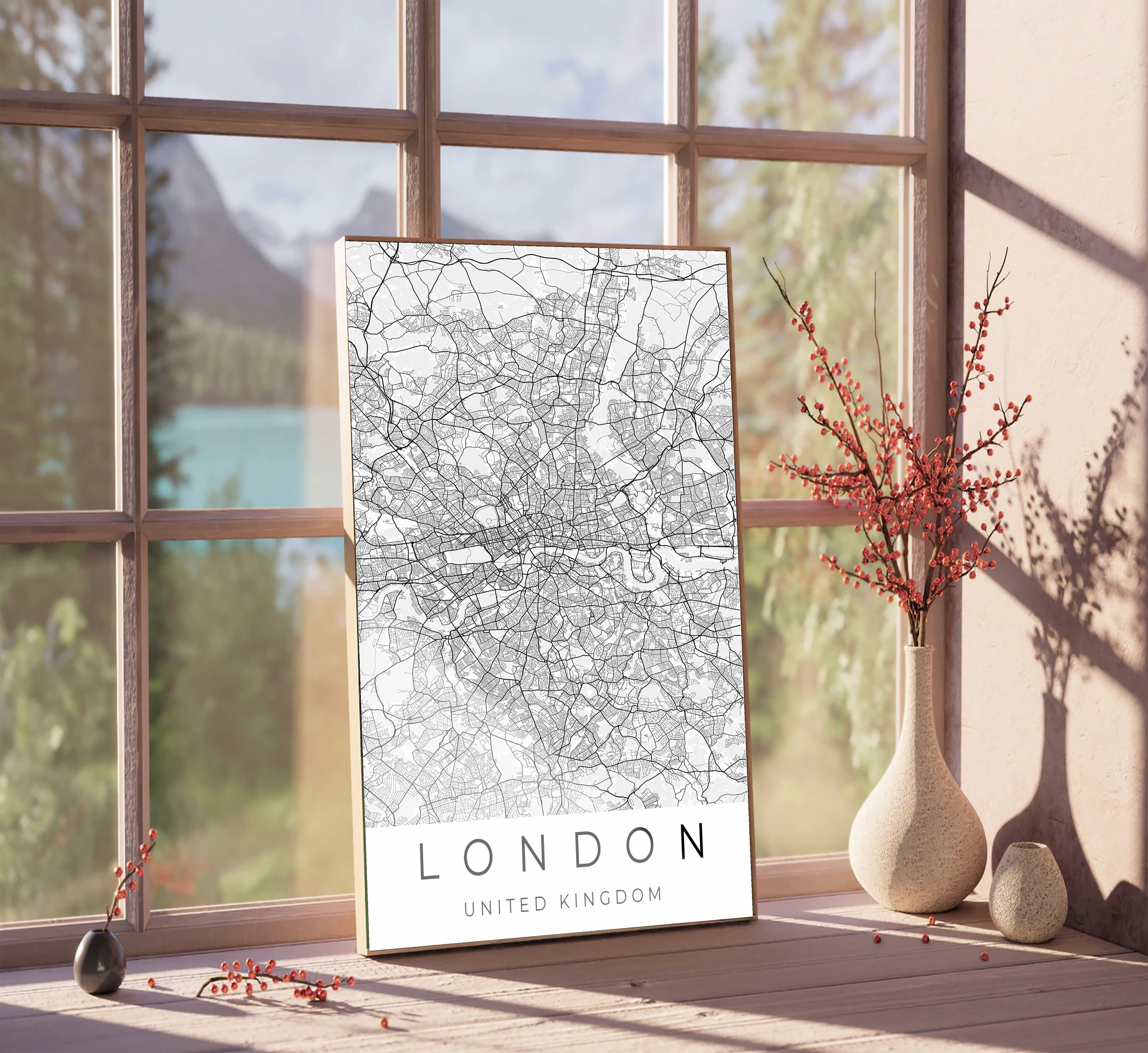 London City Map Wall Art | UK Map Gift | Minimalist Black and White ...