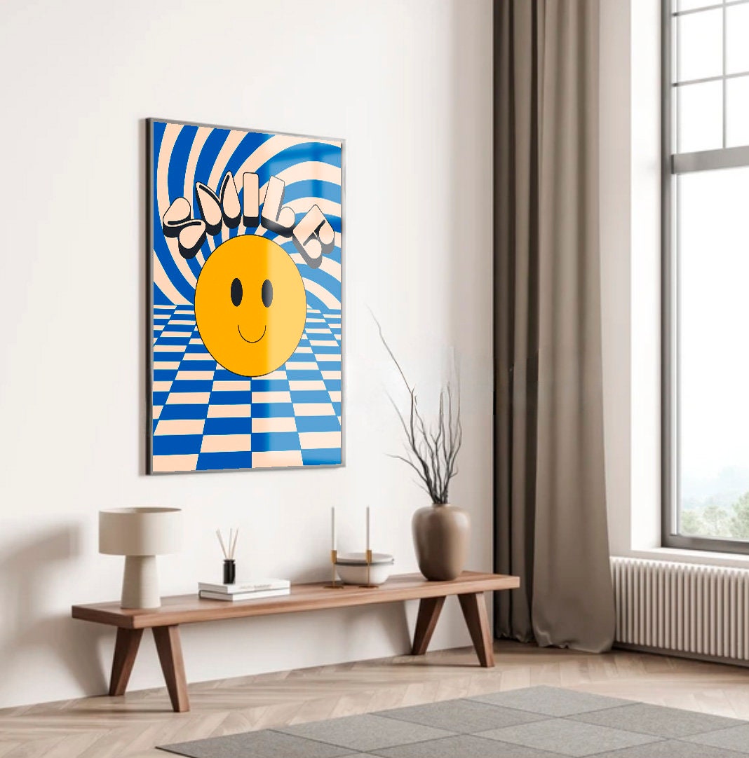 Cute Smiley Poster | Happy Face Art | Y2K Eclectic Decor | Retro Groovy ...