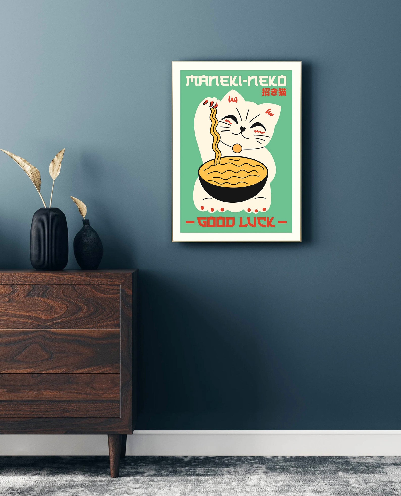 Maneki Neko Good Luck Print | Japanese Cat Illustration Poster | Lucky ...